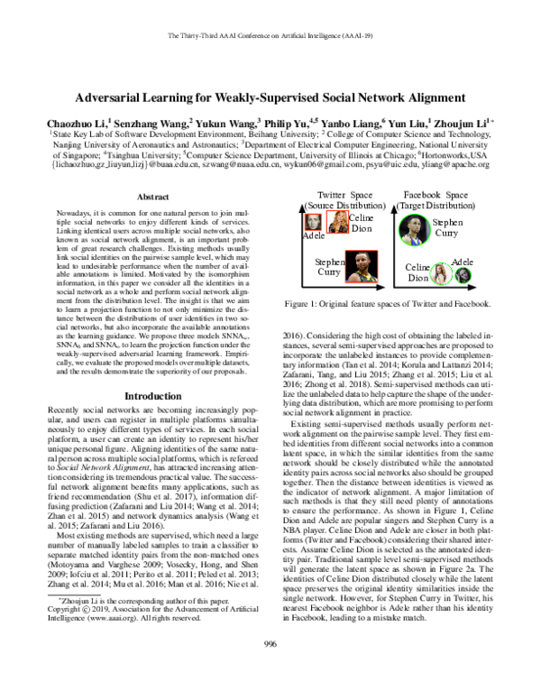 (PDF) Adversarial Learning for Weakly-Supervised Social Network Alignment | Philip Yu - Academia.edu