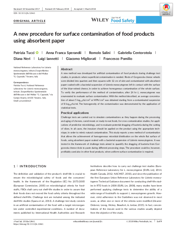 (PDF) A new procedure for surface contamination of food products using ...
