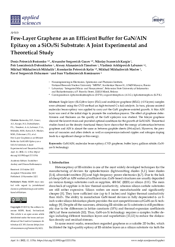 (PDF) Few-Layer Graphene as an Efficient Buffer for GaN/AlN Epitaxy on a SiO2/Si Substrate: A ...