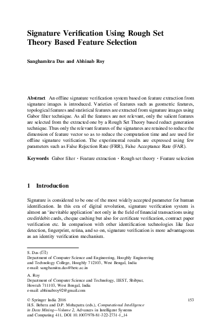 Pdf Signature Verification Using Rough Set Theory Based Feature Selection Abhinab Roy