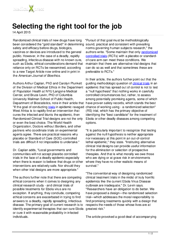 (PDF) Selecting the right tool for the job