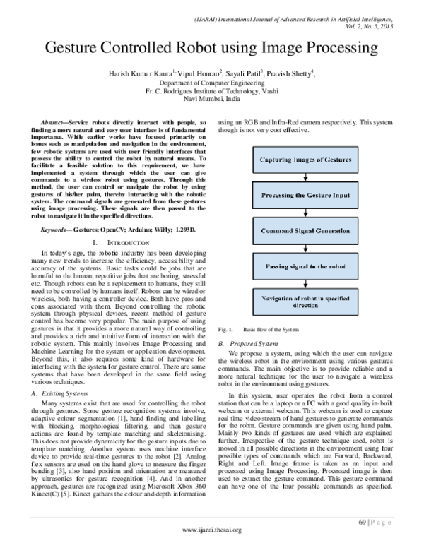 (PDF) Gesture Controlled Robot using Image Processing