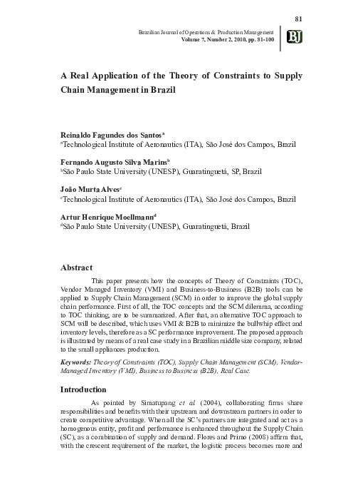 (PDF) A real application of the theory of constraints to Supply chain management in Brazil
