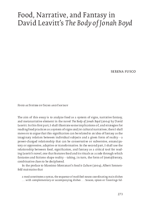 (PDF) Food, Narrative, and Fantasy in David Leavitt’s 'The Body of ...