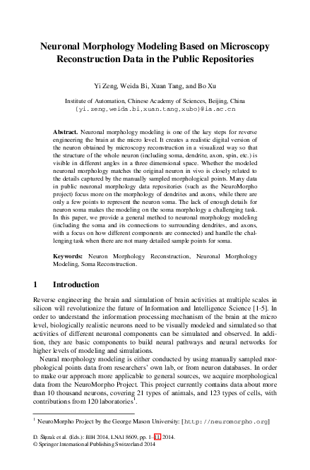 Pdf Neuronal Morphology Modeling Based On Microscopy Reconstruction Data In The Public