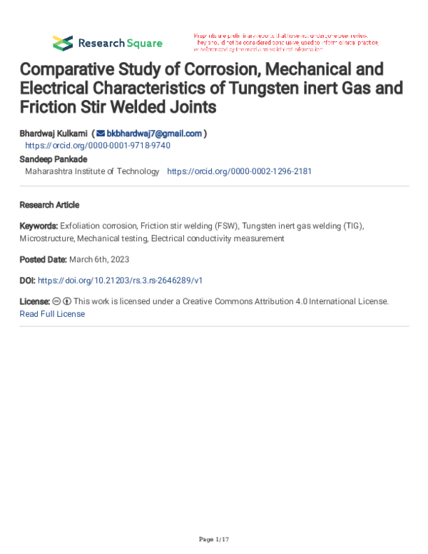 (PDF) Comparative Study of Corrosion, Mechanical and Electrical ...