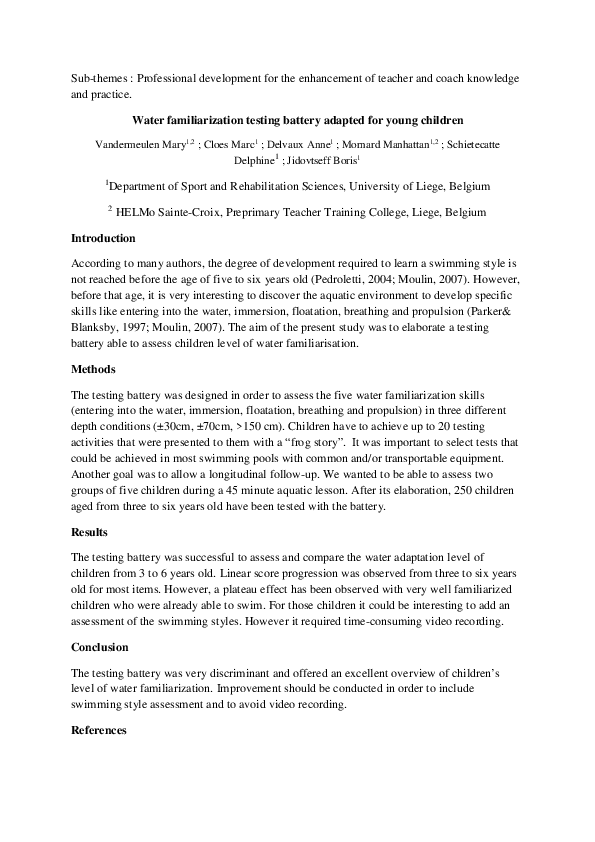 (PDF) Elaboration of a water familiarization testing battery adapted ...