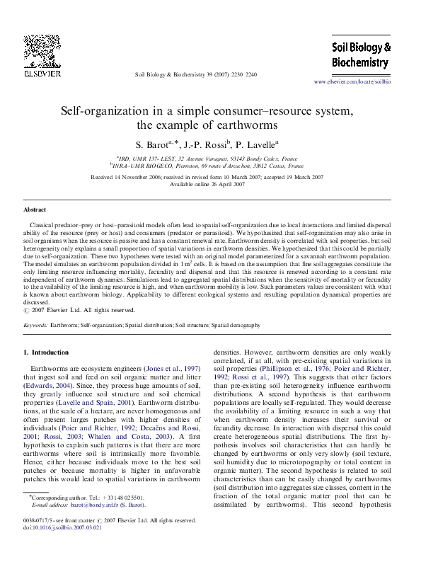 (PDF) Self-organization in a simple consumer–resource system, the example of earthworms ...