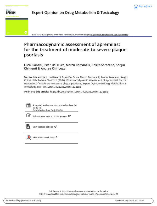 (PDF) Pharmacodynamic assessment of apremilast for the treatment of moderate-to-severe plaque ...
