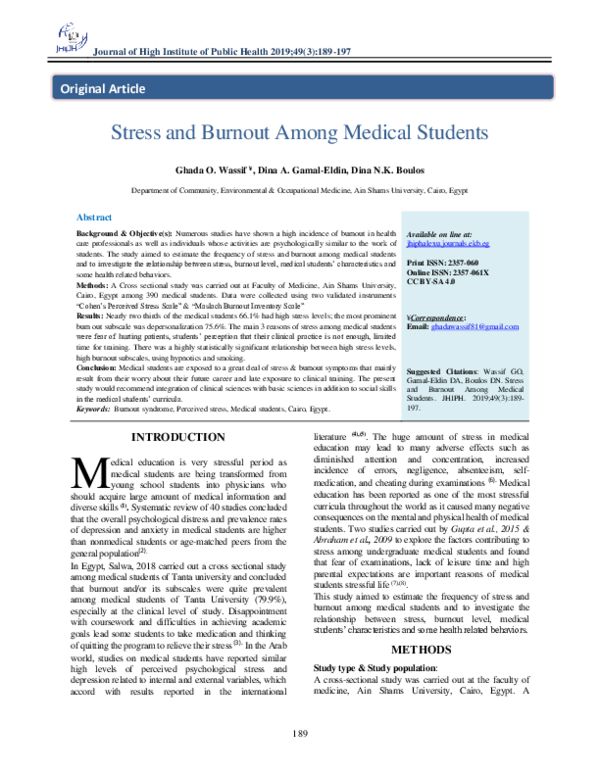 (PDF) Stress and Burnout Among Medical Students