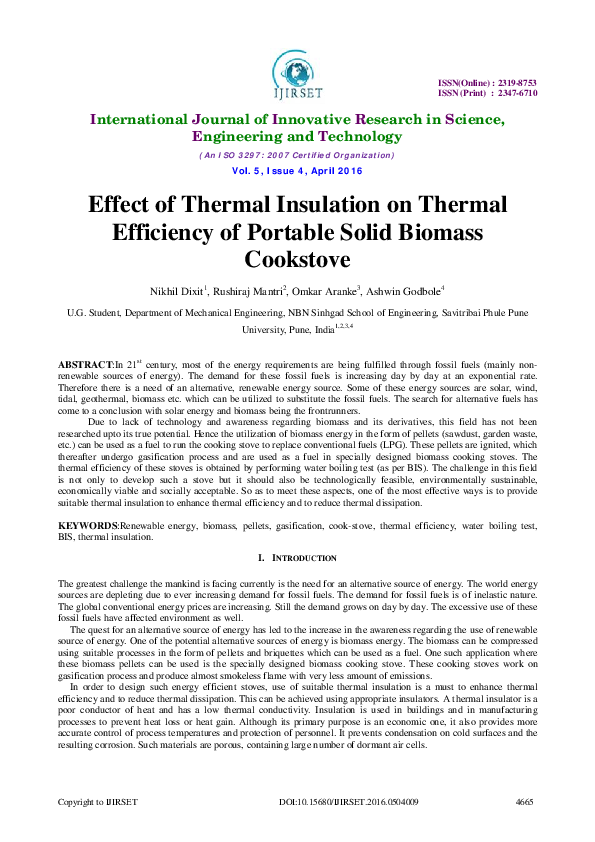 Pdf Estimation Of Transient Thermal Efficiency Of A Biomass Cookstove