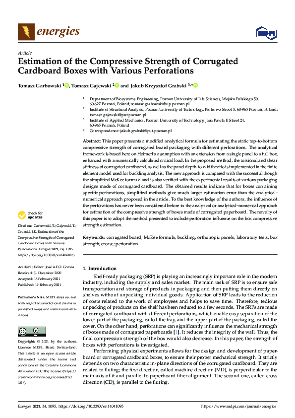 (PDF) Estimation of the Compressive Strength of Corrugated Cardboard ...