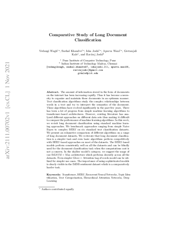 (PDF) Comparative Study of Long Document Classification