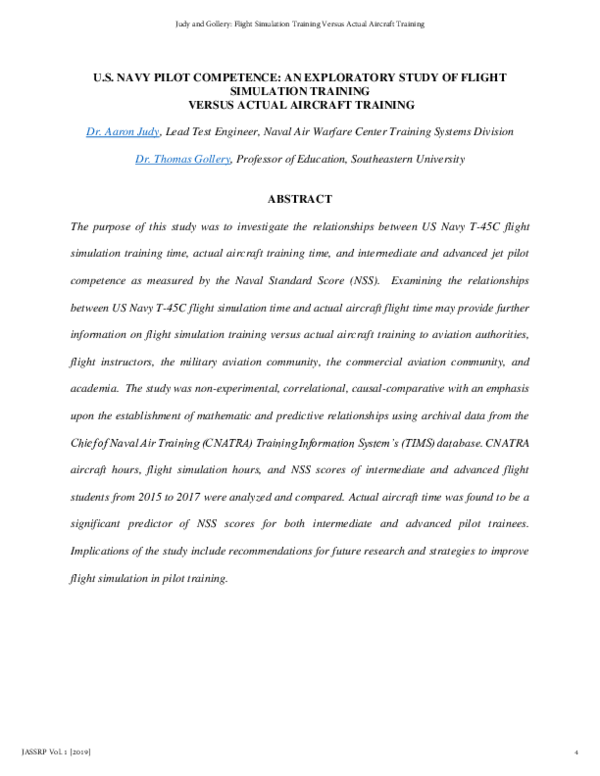 (PDF) U.S. Navy Pilot Competence: An Exploratory Study of Flight Simulation Training Versus ...