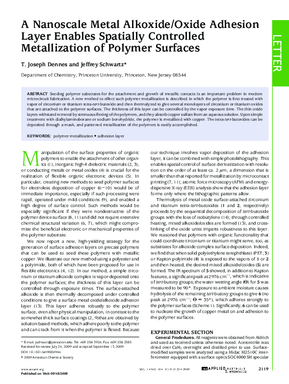 (PDF) A Nanoscale Metal Alkoxide/Oxide Adhesion Layer Enables Spatially ...