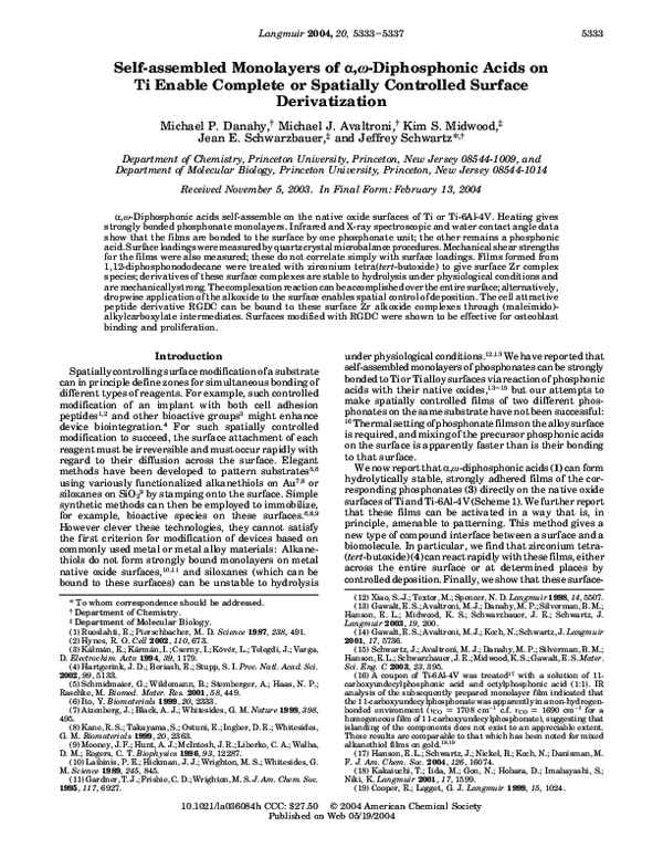 (PDF) Self-assembled Monolayers of α,ω-Diphosphonic Acids on Ti Enable ...
