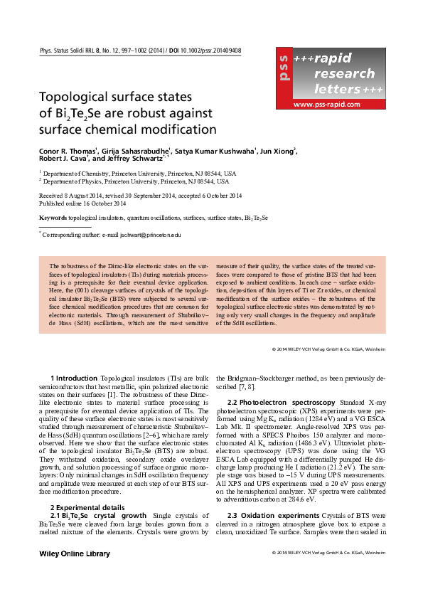 (PDF) Topological surface states of Bi2Te2Se are robust against surface ...