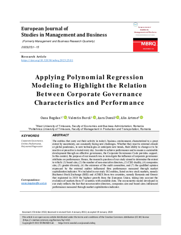 (PDF) Applying Polynomial Regression Modeling to Highlight the Relation Between Corporate ...