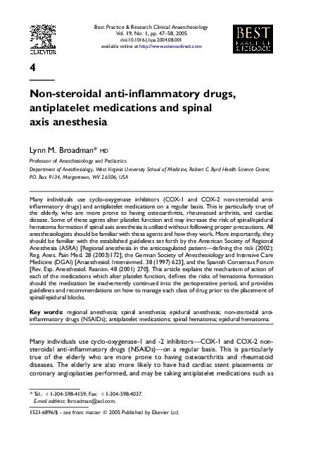 (PDF) Non-steroidal anti-inflammatory drugs, antiplatelet medications ...