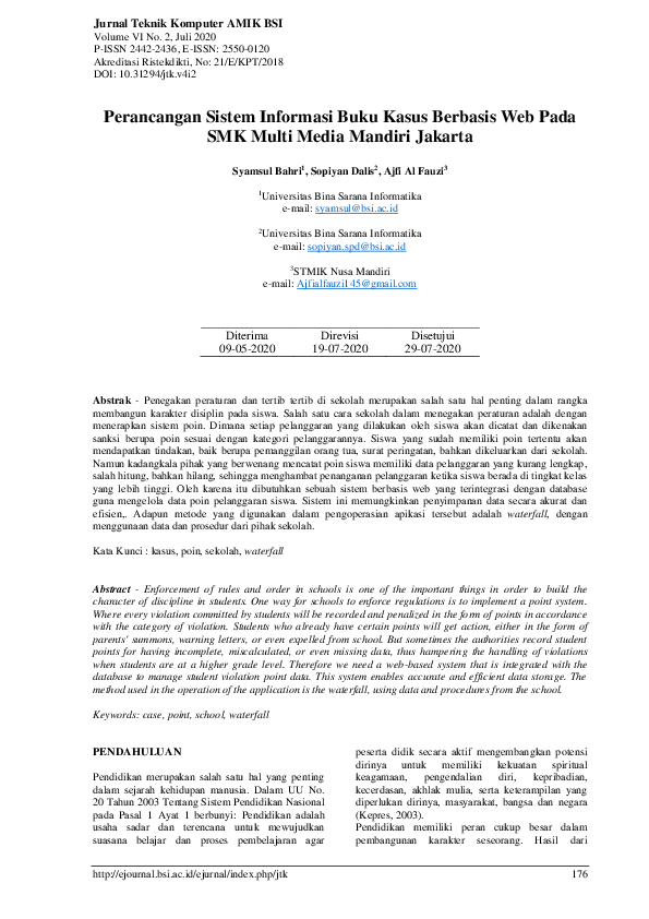 (PDF) Perancangan Sistem Informasi Buku Kasus Berbasis Web Pada SMK Multi Media Mandiri Jakarta