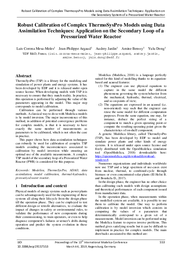 (PDF) Robust Calibration of Complex ThermosysPro Models using Data Assimilation Techniques ...
