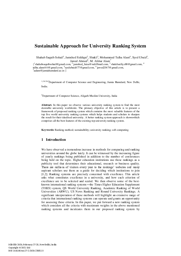 (PDF) Sustainable Approach for University Ranking System