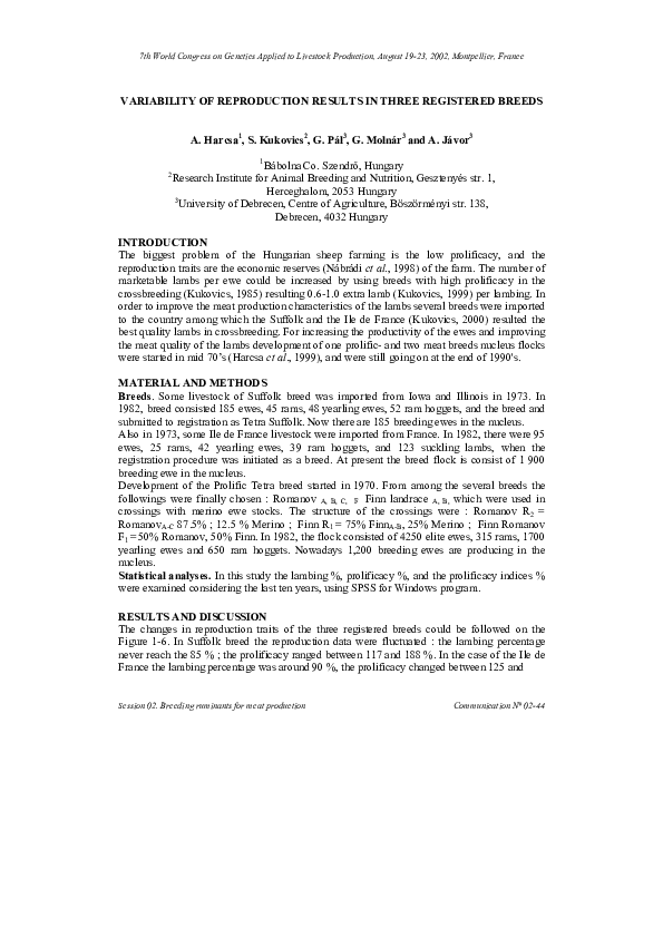 (PDF) Variability of reproduction results in three registered breeds