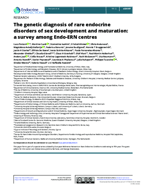 (PDF) The genetic diagnosis of rare endocrine disorders of sex ...