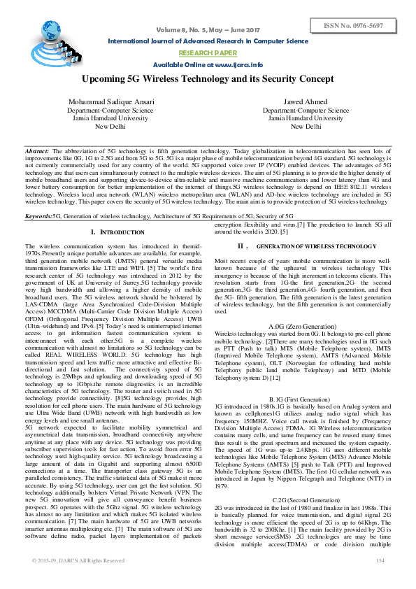 (PDF) upcoming 5-G Wireless technology and its security concept