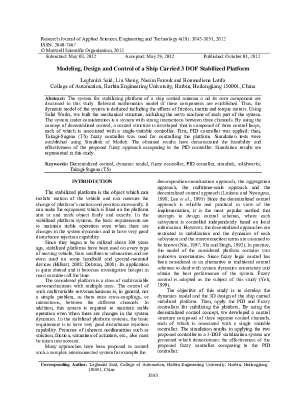 (PDF) Modeling, Design and Control of a Ship Carried 3 DOF Stabilized ...