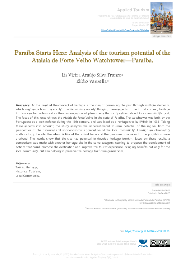 (PDF) Paraiba Starts Here: Analysis of the tourism potential of the ...