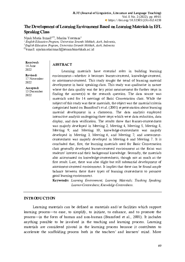 (PDF) The Development of Learning Environment Based on Learning ...