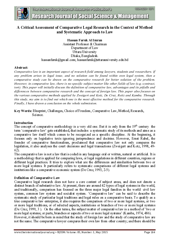 (PDF) A Critical Assessment of Comparative Legal Research in the ...