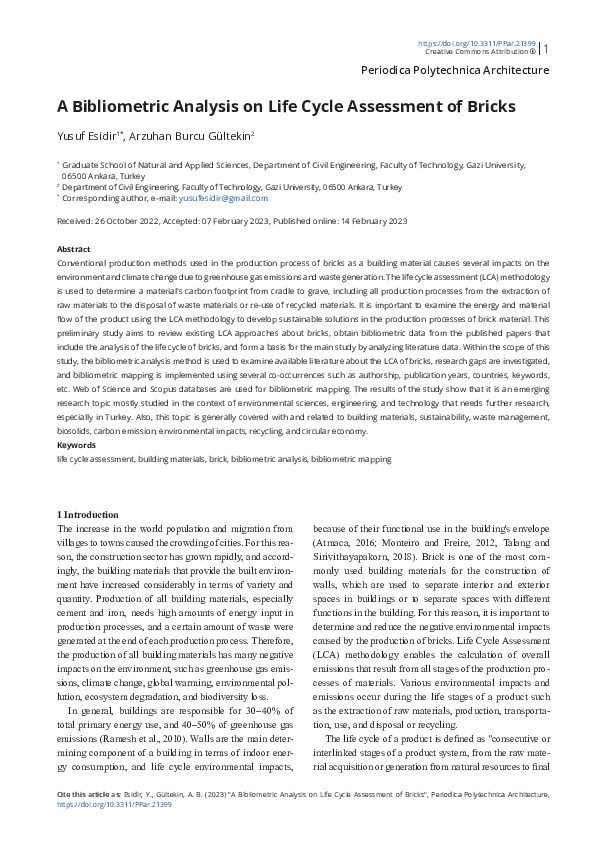 (PDF) A Bibliometric Analysis on Life Cycle Assessment of Bricks