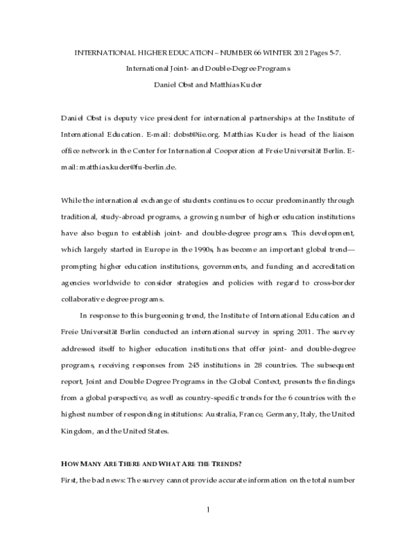 (PDF) International Joint and Double–Degree Programs