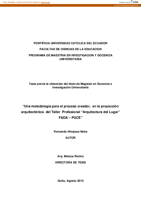 (PDF) Una metodología para el proceso creador, en la proyección ...