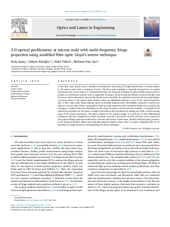 Pdf 3 D Optical Profilometry At Micron Scale With Multi Frequency Fringe Projection Using