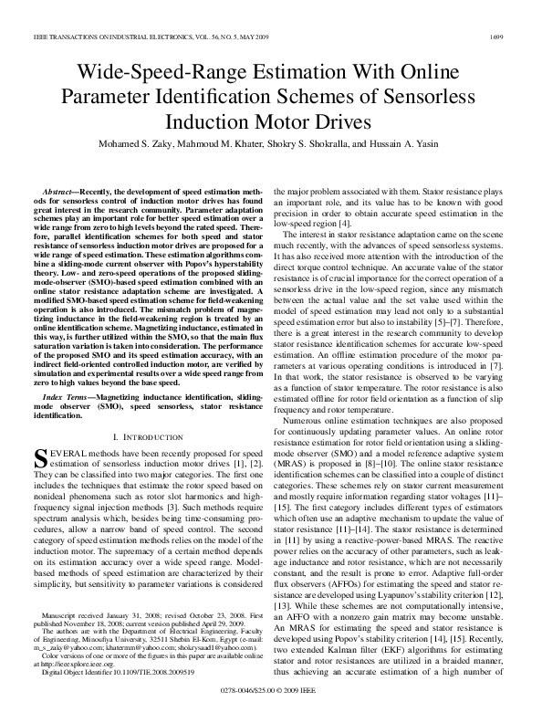 Pdf Wide Speed Range Estimation With Online Parameter Identification Schemes Of Sensorless