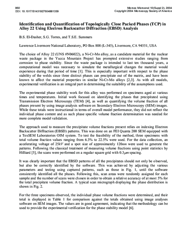 (PDF) Identification and Quantification of Topologically Close Packed ...