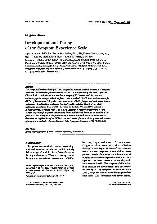(PDF) Testing the Symptom Experience Scale