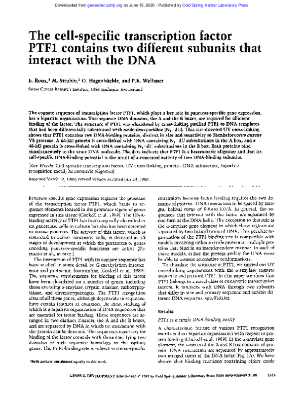 (PDF) The cell-specific transcription factor PTF1 contains two ...