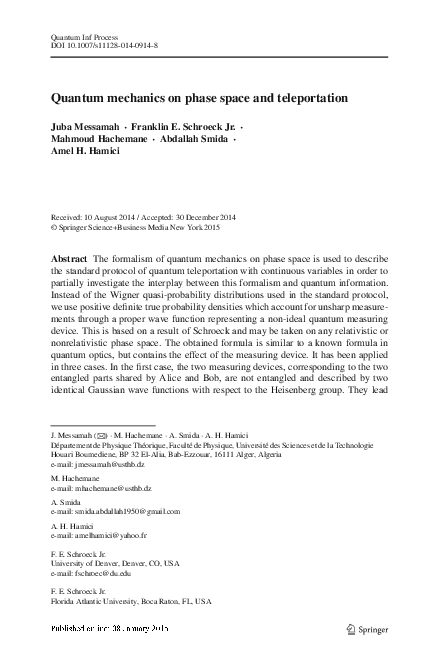 (PDF) Quantum mechanics on phase space and teleportation