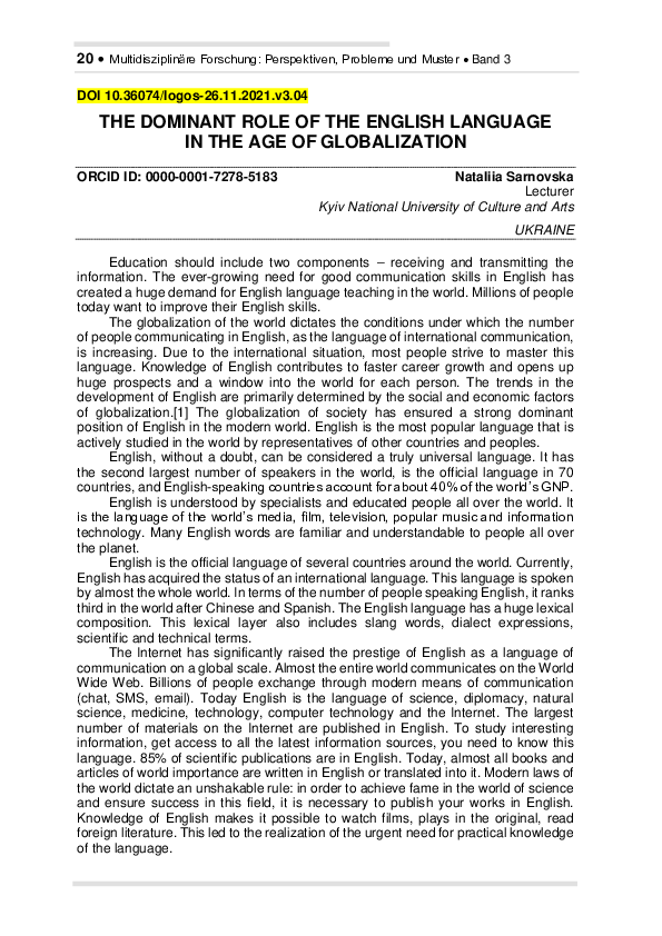 (PDF) The Dominant Role of the English Language in the Age of Globalization