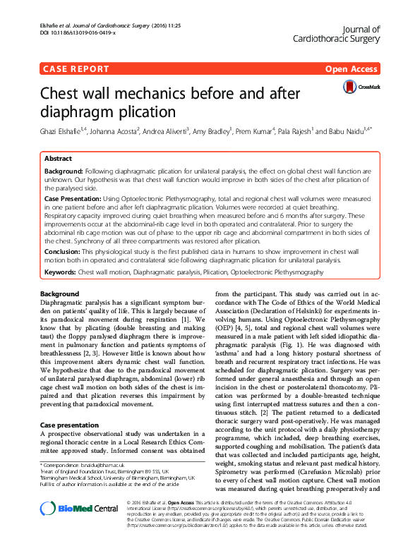 (PDF) Chest wall mechanics before and after diaphragm plication