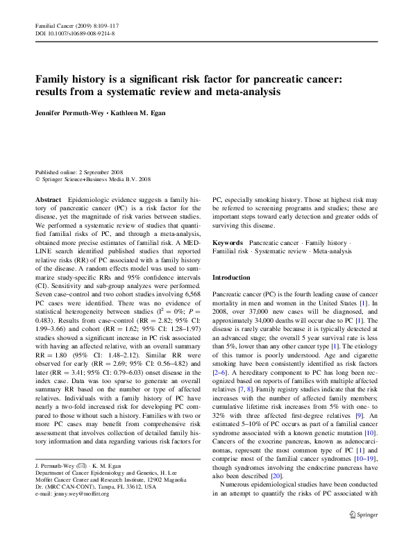 (PDF) Family history is a significant risk factor for pancreatic cancer ...