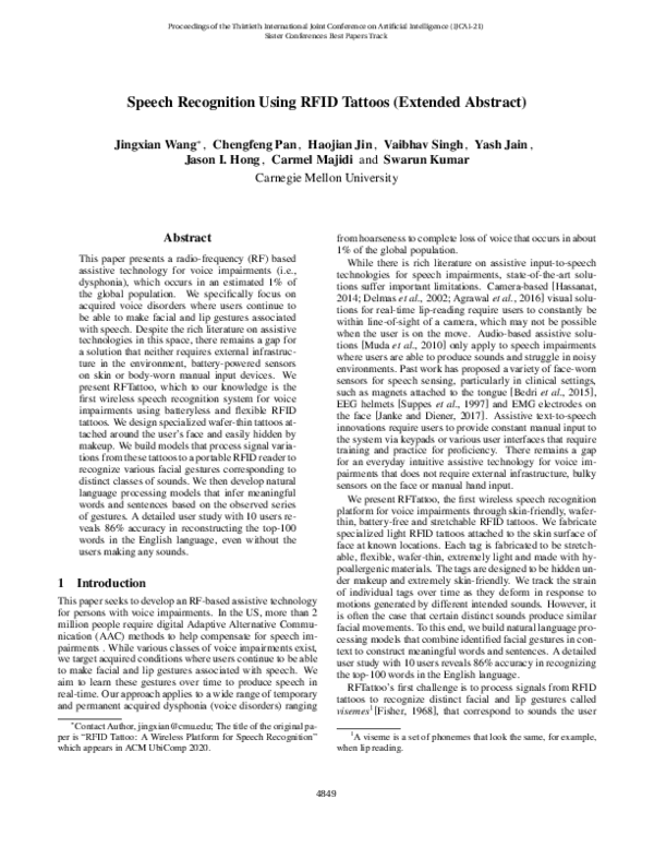 (PDF) Speech Recognition Using RFID Tattoos (Extended Abstract)