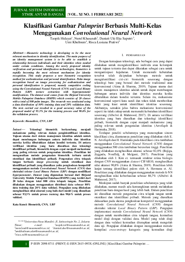 (PDF) Klasifikasi Gambar Palmprint Berbasis Multi-Kelas Menggunakan ...