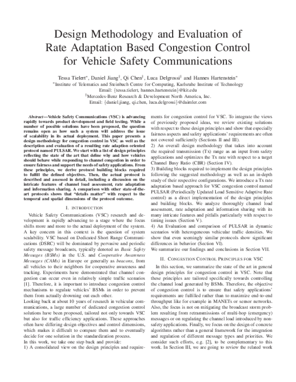 Pdf Design Methodology And Evaluation Of Rate Adaptation Based Congestion Control For Vehicle