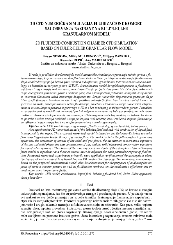 (PDF) Fluidized combustion chamber CFD simulation based on Euler-Euler ...