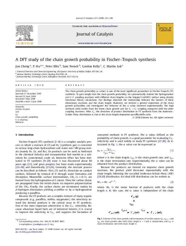 (PDF) A DFT study of the chain growth probability in Fischer–Tropsch ...